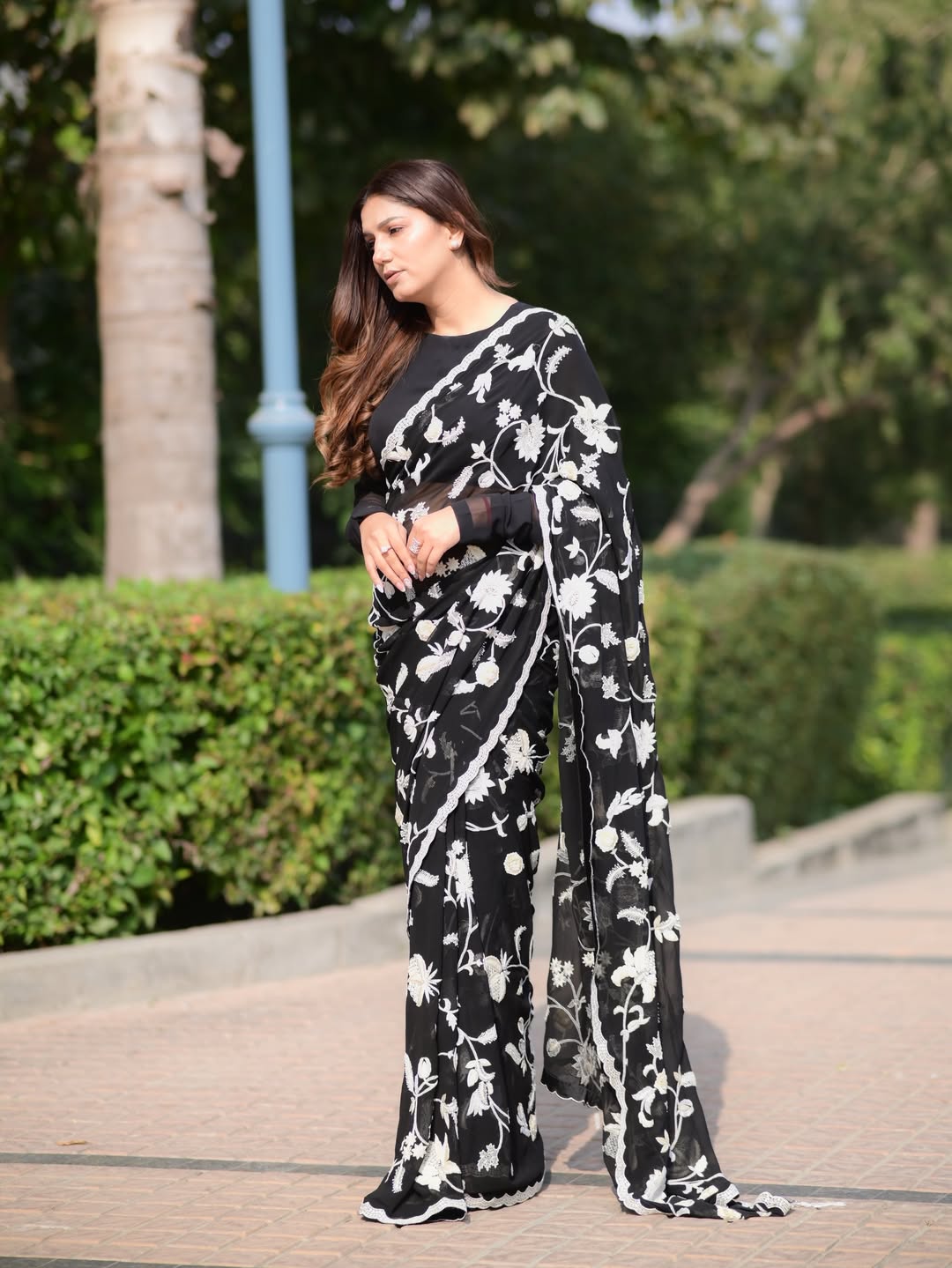 Monochromatic Moonlight Saree (001-5453 B-51) – ODHNI